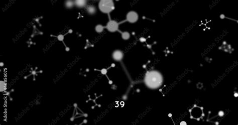 Digital Animation Of Increasing Numbers Over Molecular Structures Floating Against Black