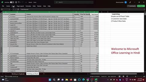 working on duplicate remove duplicate and simple pivot table in