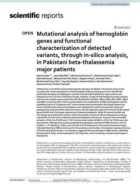 Pdf Mutational Analysis Of Hemoglobin Genes And Functional
