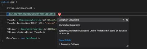 Exception On Calling Xfmaterialformsmaterialinitthis On App