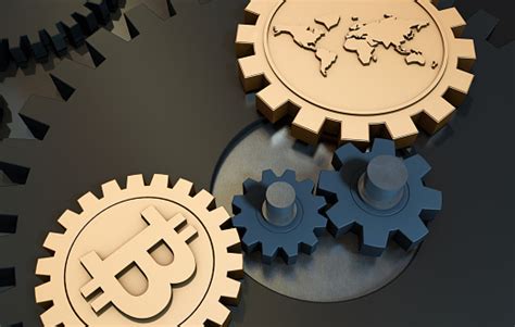 기어 통화 기호 팀워크 및 금융 협력 경제 관계 및 영향 비트 코인과 세계지도 개발에 대한 스톡 사진 및 기타 이미지 개발