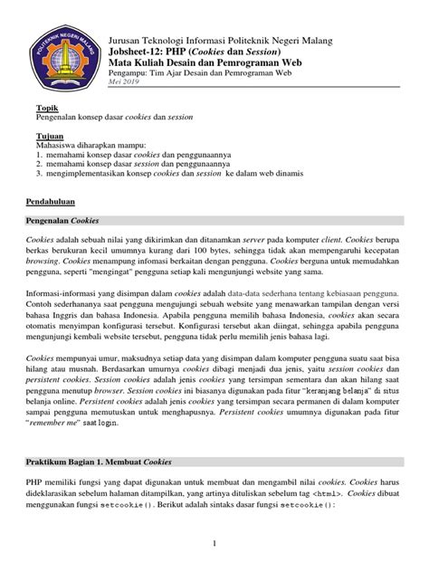 Php Cookies Dan Session 2 Jobsheet Pdf