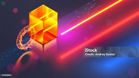 디지털 기술 추상적인 배경 디지털 공간의 기하학적 모양 분석 데이텀의 미래 핀테크 개념 비즈니스 기술 어두운 배경에는 네온 선 큐브 유리 테이블 위에 원형 차트가 있습니다