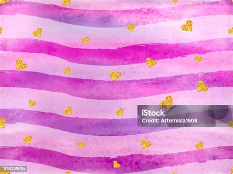 완벽 한 패턴입니다 줄무늬와 골드 하트 핑크 옹 브 르 수채화 배경입니다 명함 템플릿벡터 0명에 대한 스톡 벡터 아트 및 기타 이미지 Istock
