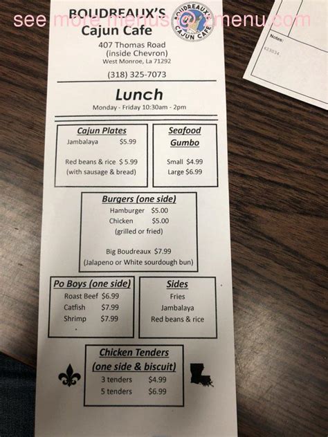 Menu At Boudreauxs Cajun Cafe West Monroe