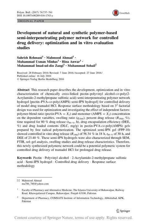 Development Of Natural And Synthetic Polymer Based Semi