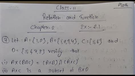 Class 11 Ll Chapter Relation And Function Ex 21 Ll Question No7 Answer Youtube