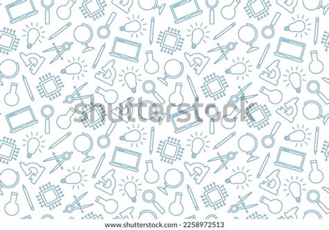 Science Seamless Pattern Microscope Magnifier Pencil Stock Vector