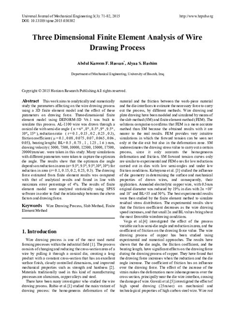 Pdf Three Dimensional Finite Element Analysis Of Wire Drawing Process