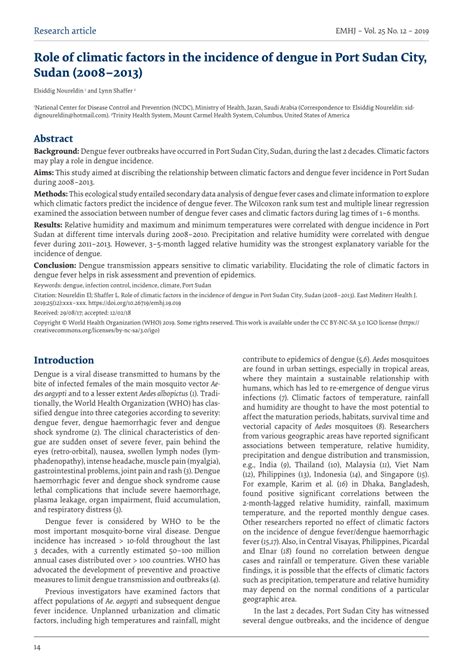 Pdf Role Of Climatic Factors In The Incidence Of Dengue In Port Sudan