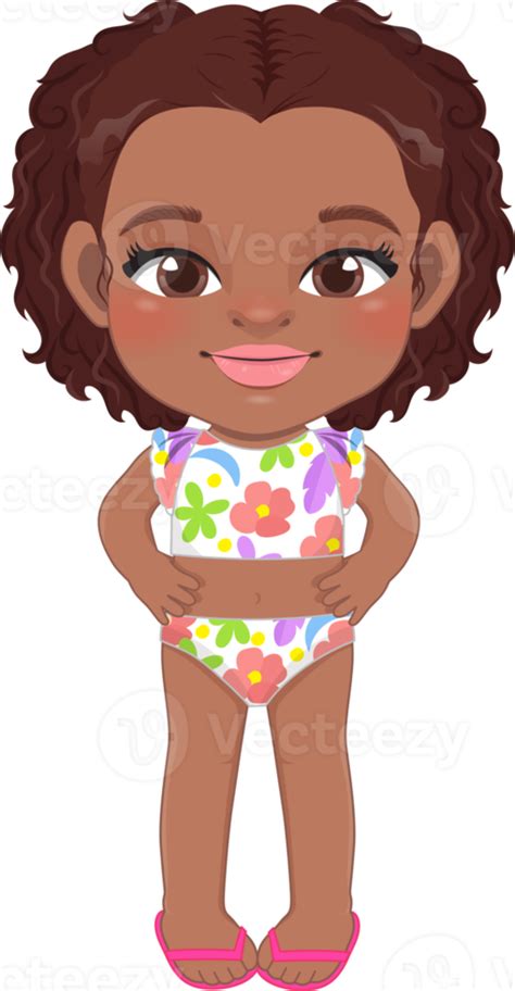 Cartoon Happy Little Black Girl In A Summer Swimsuit 19841353 Png