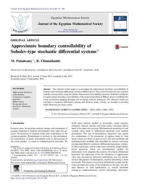 Pdf Approximate Boundary Controllability Of Sobolev Type Stochastic Differential Systems