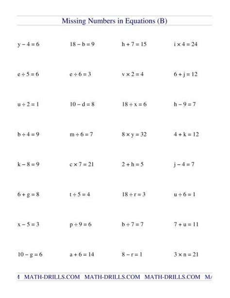Missing Numbers In Equations Variables All Operations B