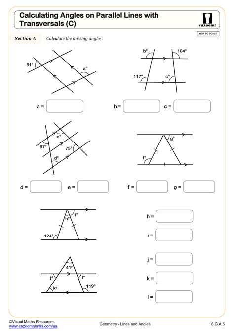 Calculating Angles On Parallel Lines With Transversals C Worksheet Fun And Engaging 8th