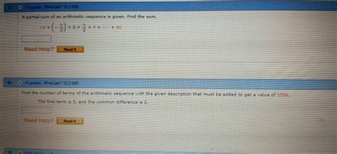Solved 7 122058 A Partial Sum Of An Arithmetic Sequence