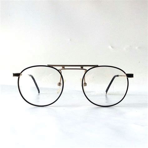 Vintage 90s Nos Matte Black Round Eyeglasses Metal Gold Etsy Retro Eye Glasses Round