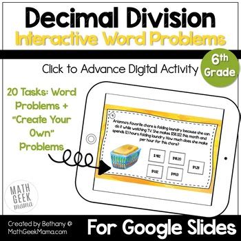 Decimal Division Word Problems DIGITAL Grades Self Checking