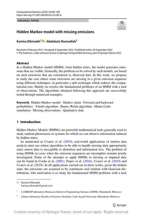 Hidden Markov Model With Missing Emissions Request Pdf