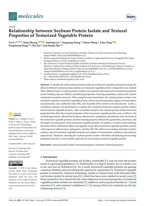 Pdf Relationship Between Soybean Protein Isolate And Textural Properties Of Texturized