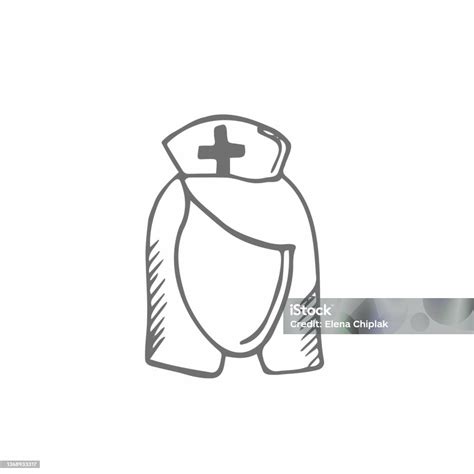 검은 손으로 그린 간호사 얼굴 아이콘 흰색 배경에 고립 된 십자가모자를 입고 의료 기호 낙서 벡터 그림 간호사에 대한 스톡 벡터