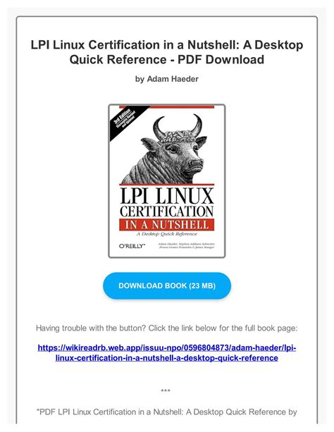 PDF LPI Linux Certification In A Nutshell A Desktop Quick Reference By Adam Haeder By