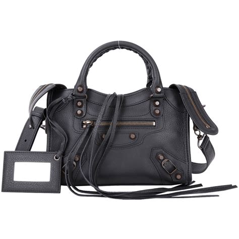 Balenciaga 巴黎世家 Classic Mini City 仿舊鉚釘小牛皮機車包黑色 歐系精品包配件 Yahoo奇摩購物中心