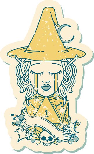 레트로 문신 스타일 우는 엘프 마법사 캐릭터 얼굴 자연 하나 D20 롤 굴리기에 대한 스톡 벡터 아트 및 기타 이미지 굴리기 꼬마 요정 마녀 Istock