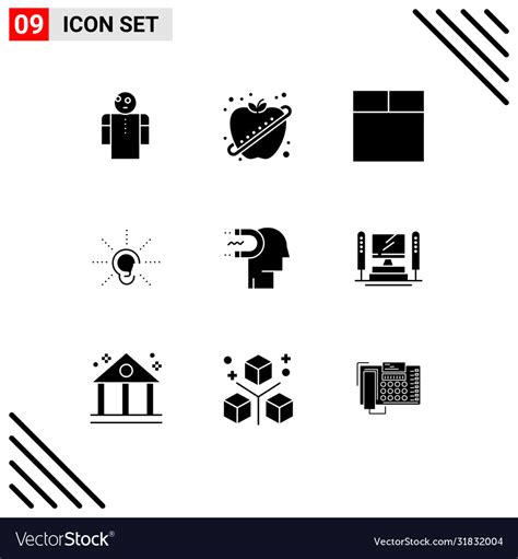 Editable Line Pack 9 Simple Solid Glyphs Vector Image