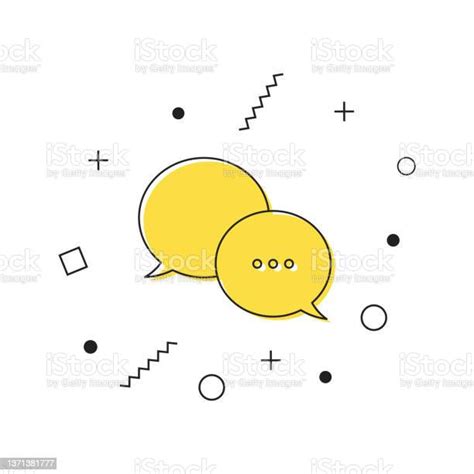 채팅 버블 아이콘 벡터입니다 흰색 배경에 기하학적 모양이 있는 노란색 메시지 기호 아이콘입니다 도트 플랫 아이콘 앱 및 웹