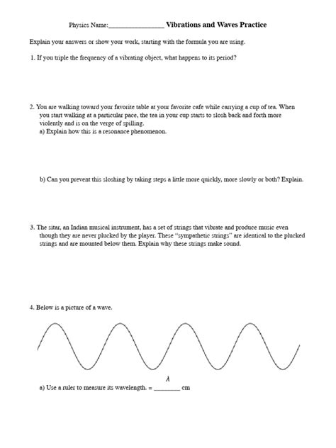 Vibrations And Waves Practice Worksheet Pdf