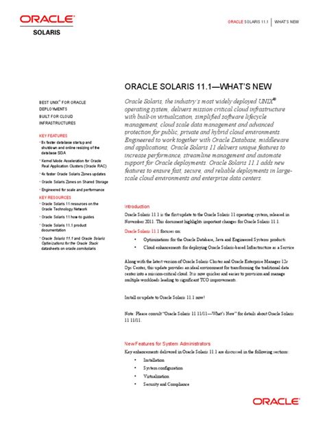 Solaris11 1 Whatsnew 1732377 Pdf Computer Network Cloud Computing