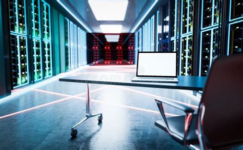 Admin Computer In Network Server Room Or Data Center Stock Illustration