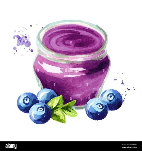 Organic Fruit Jam Glass Jar Of Blueberry Marmalade And Fresh Berries