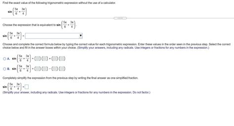 Solved Find The Exact Value Of The Following Trigonometric Chegg