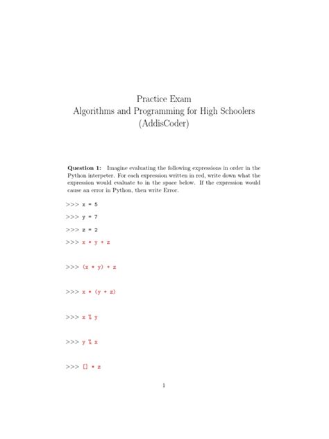 Practice Exam Algorithms And Programming For High Schoolers Addiscoder