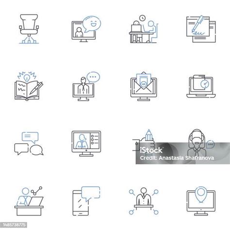 재택 근무 위치 라인 아이콘 모음입니다 유연한 원격 가상 디지털 재택 근무 원격 근무 재택 근무 벡터 및 선형 그림 모바일 배포 프리랜서 개요 표지판 세트 가상현실에 대한