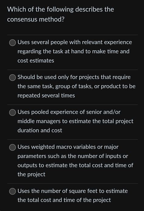 Solved Which Of The Following Describes The Consensus