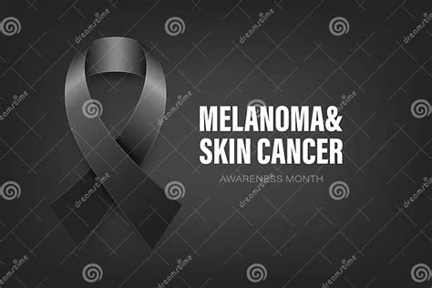 Melanoma Skin Cancer Banner Card Placard With Vector 3d Realistic Black Ribbon On Black