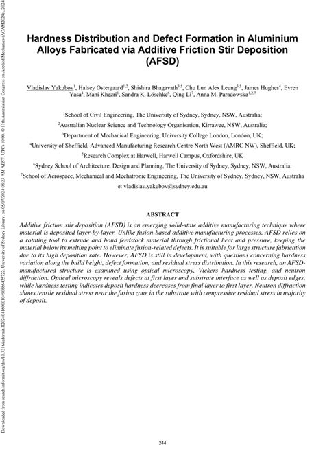 Pdf Hardness Distribution And Defect Formation In Aluminium Alloys Fabricated Via Additive