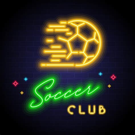 Логотип футбольного клуба со светящейся векторной иллюстрацией неонового света Премиум векторы