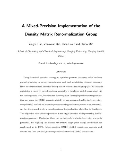 Pdf A Mixed Precision Implementation Of The Density Matrix Renormalization Group