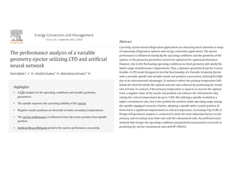 Pdf The Performance Analysis Of A Variable Geometry Ejector Utilizing Cfd And Artificial