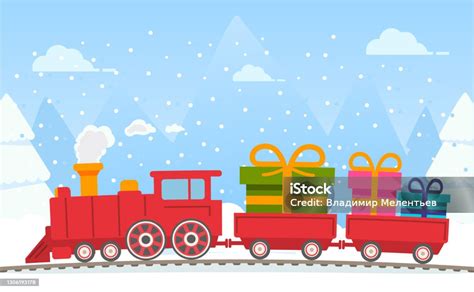 선물과 캐리지 크리스마스 빨간 증기 기관차 골드 리본이 달린 새해 선물 상자 기차에 대한 스톡 벡터 아트 및 기타 이미지 기차 크리스마스 빨강 Istock