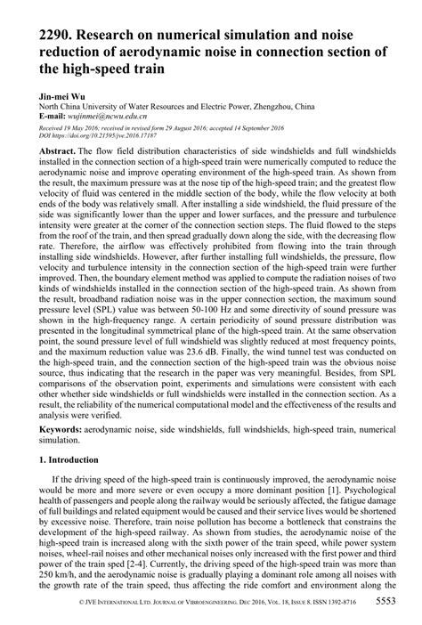 Pdf Research On Numerical Simulation And Noise Reduction Of Aerodynamic Noise In Connection