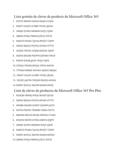 Lista Gratuita De Claves De Producto De Microsoft Office 365 Pdf