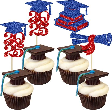 Hgudesign 24pcs Graduation 2025 Cupcake Tors Glitter Diploma Grad Cap