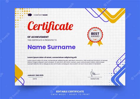 현대적이고 간단한 인증서 템플릿 프리미엄 Psd 파일