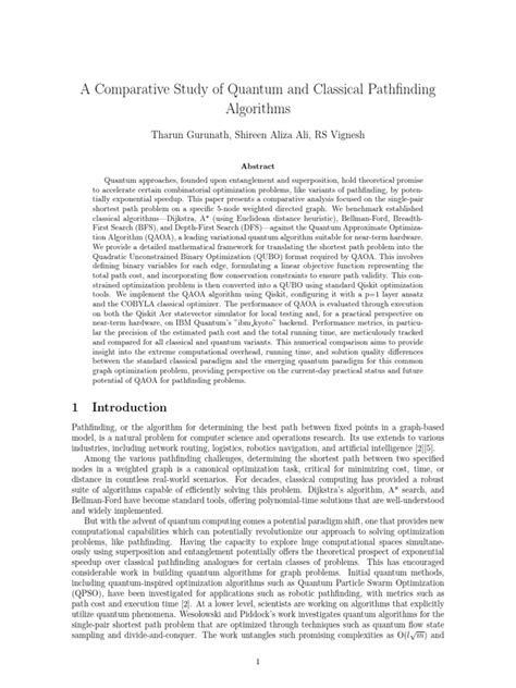Quantum Vs Classical Pathfinding Algorithms Pdf Quantum Computing