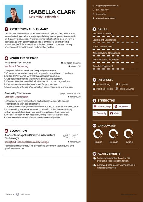 10 Assembly Technician Resume Samples And Templates For 2025