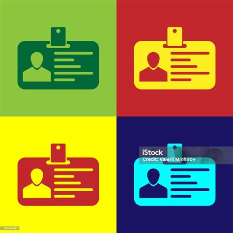 색 배경에 고립 된 색 식별 배지 아이콘입니다 신분증 그것은 프리 젠 테이 션 회사의 정체성 광고 등을 위해 사용할 수 있습니다 평면 디자인입니다 벡터 일러스트 0명에 대한